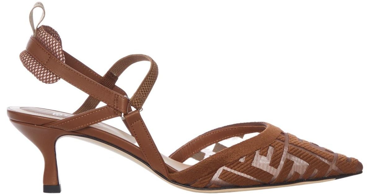 Fendi Colibri Lite Slingback Shoes in Brown | Lyst UK