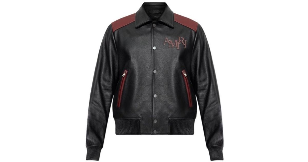 Amiri Logo-Patch Leather Jacket in Black for Men | Lyst
