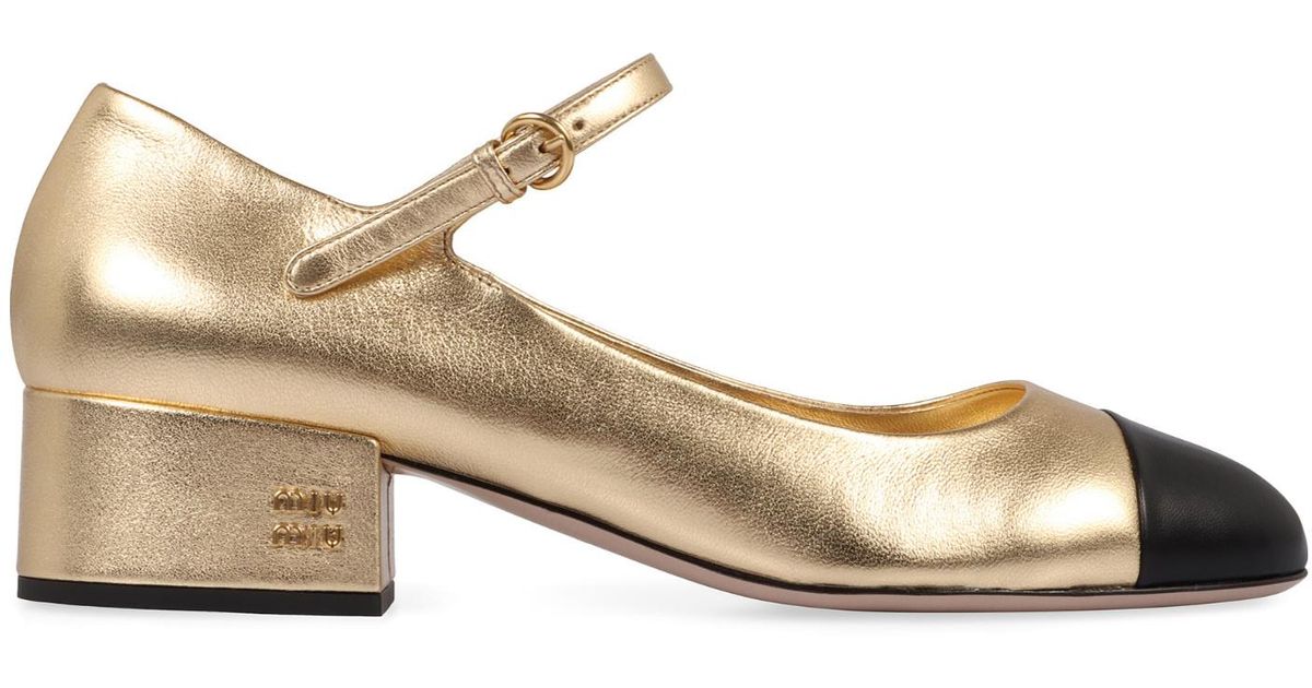 Miu Miu Logo High Heels in Natural | Lyst