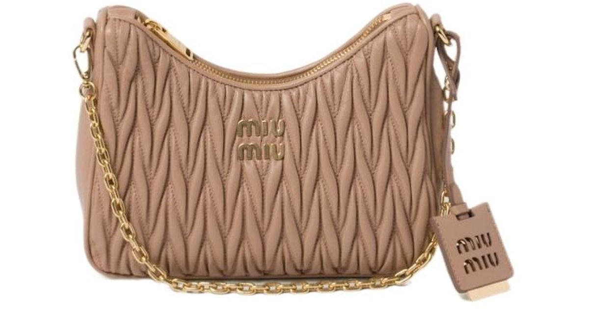 Miu Miu Matelassé Nappa Leather Shoulder Bag in Brown | Lyst