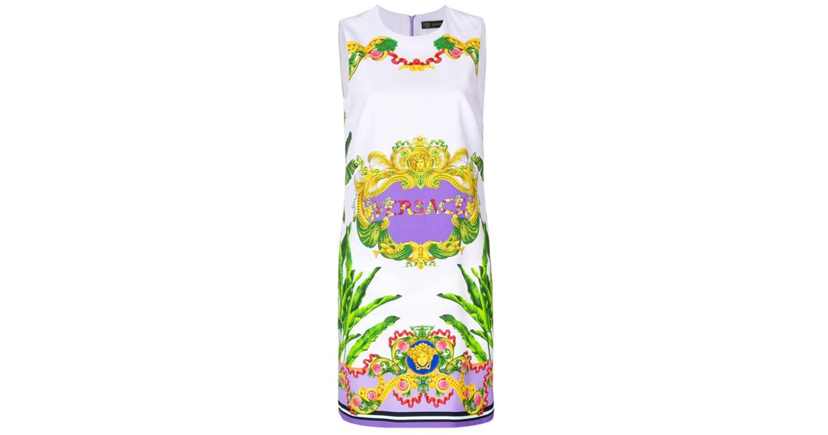 Versace Iconic Printed Dress in White | Lyst