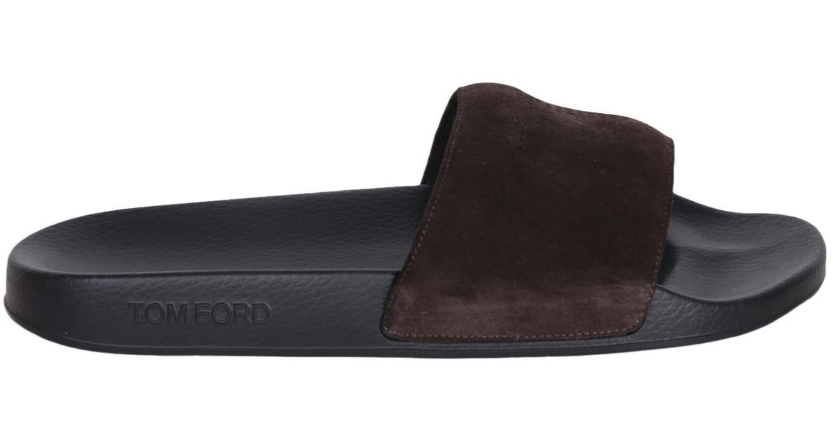 Tom Ford Logo-Perforated Suede Slides in Black for Men | Lyst