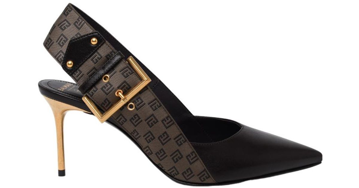Balmain Ruby 75Mm Monogram-Jacquard Slingback Pumps in Black | Lyst