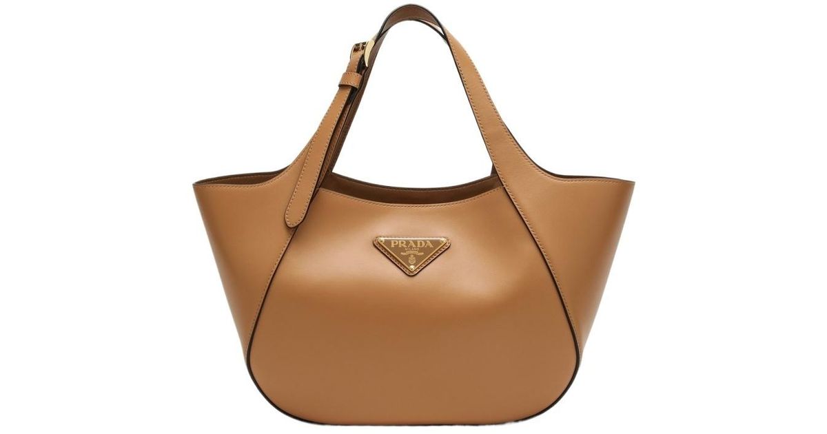 Prada Medium Logo Handbag in Brown | Lyst