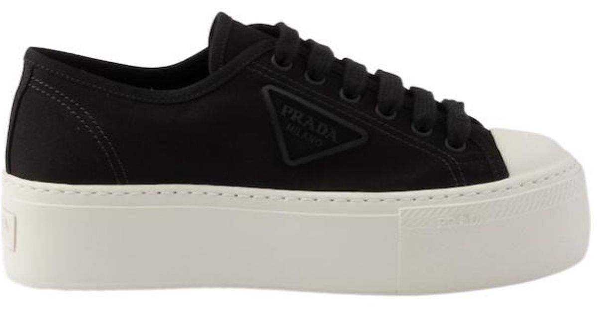 Prada Fabric Platform Triangle Sneakers 50 in Black | Lyst