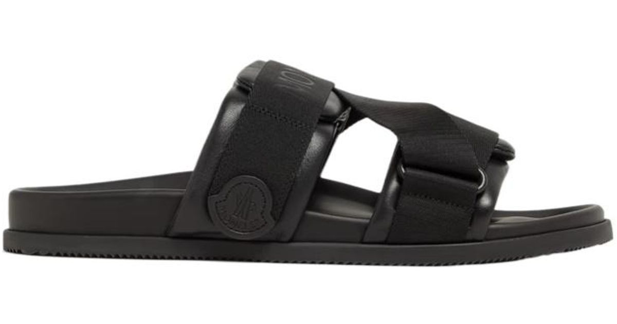 Moncler Mon Summer Nappa Leather Sliders in Black | Lyst