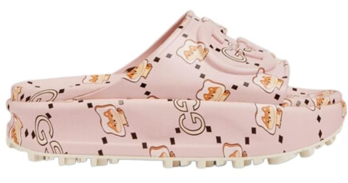 Gucci Gg Animal Printed Rubber Slippers in Pink | Lyst
