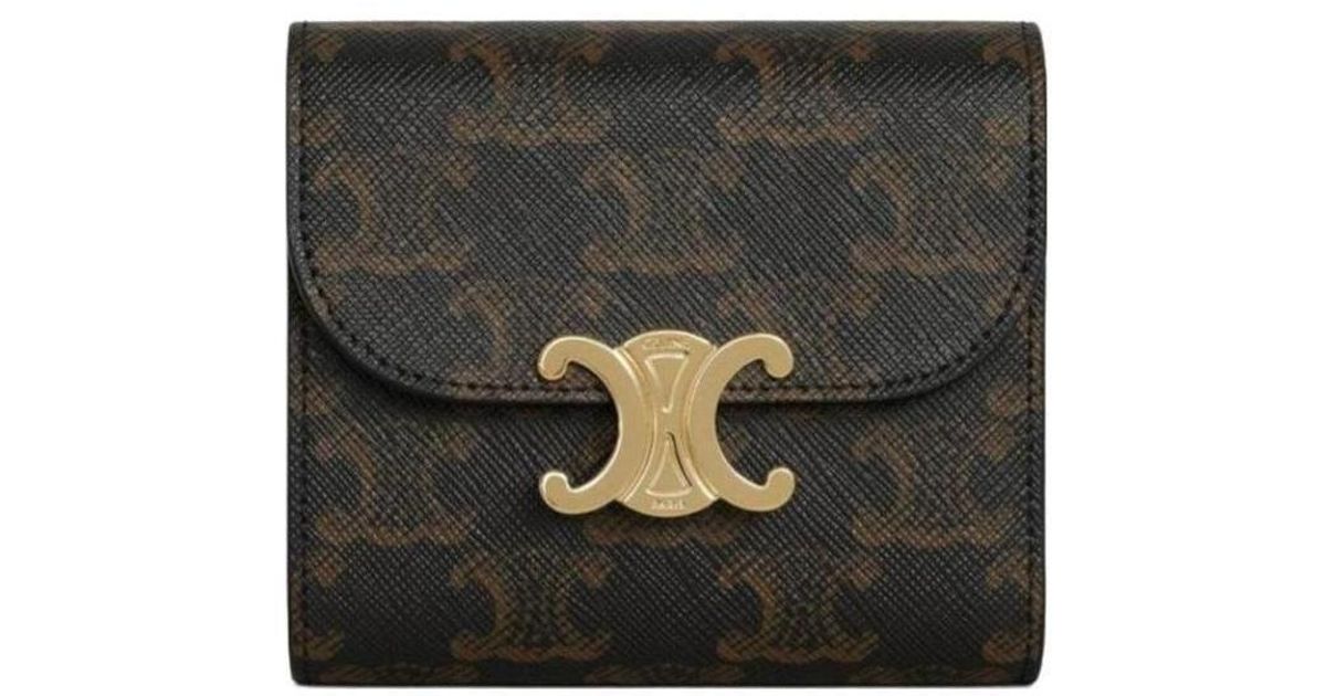 Celine Triomphe Wallet in Black | Lyst