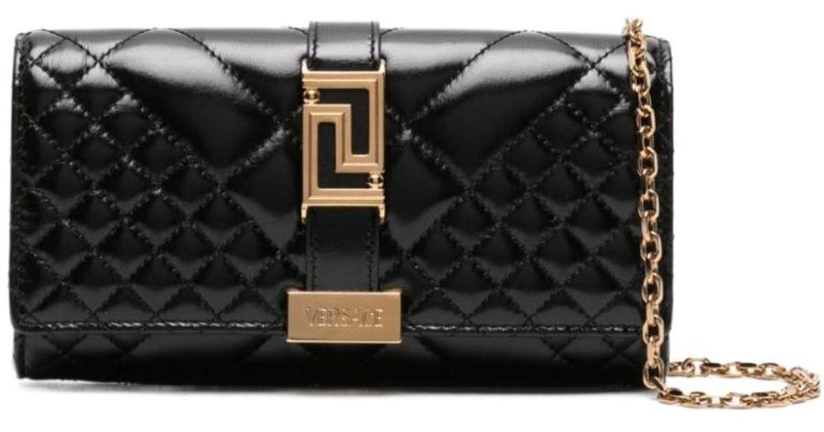 Versace Greca Goddess Matelassé Chain-Linked Clutch Bag in Black | Lyst