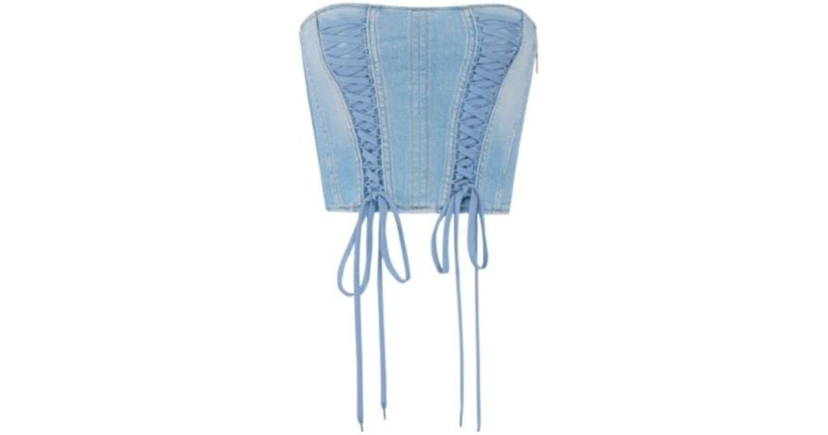 Elisabetta Franchi Denim Bustier Top in Blue | Lyst