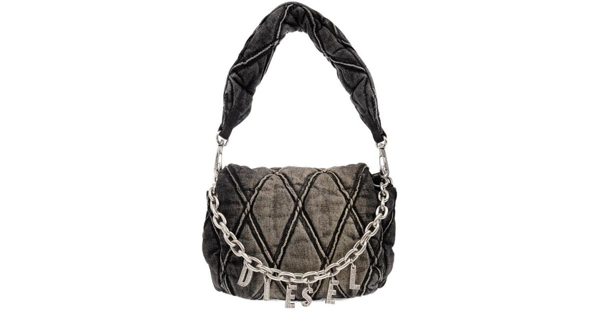DIESEL Small Logo-Charm Quilted Denim Bag in Black | Lyst