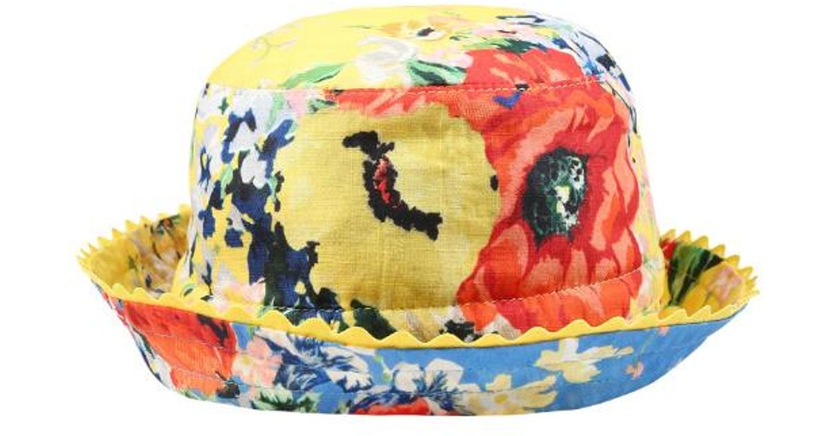 Zimmermann Floral-Print Drawstring Bucket Hat in White | Lyst