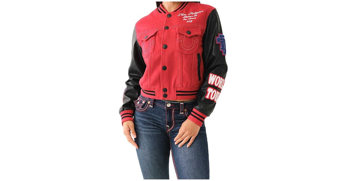 TRUE RELIGION Anniversary Varsity Jacket in Red | Lyst