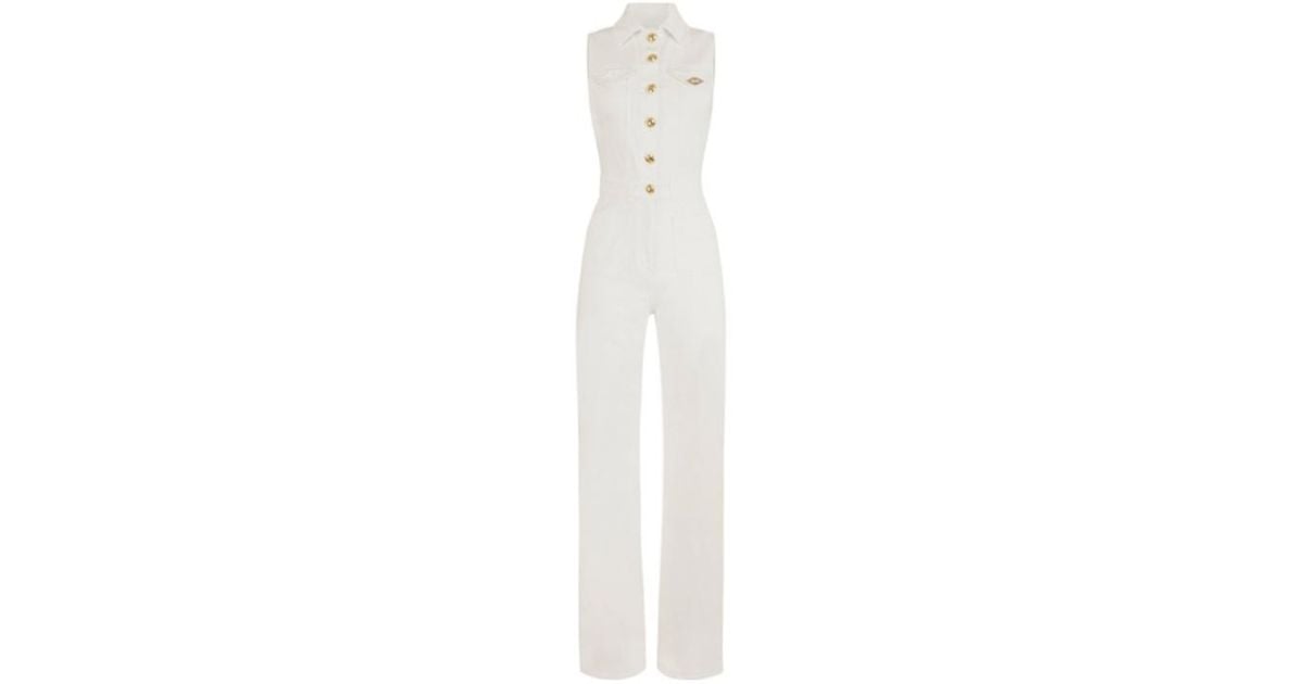 Elisabetta Franchi Sleeveless Denim Jumpsuit in White | Lyst