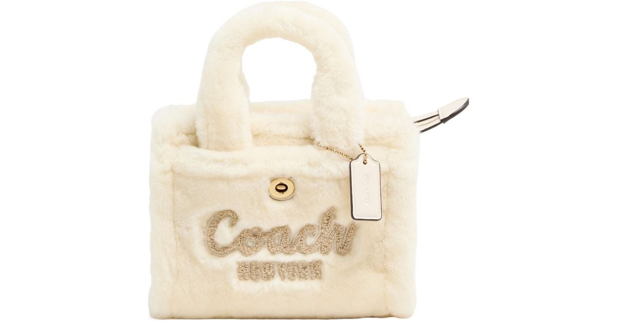 COACH Shearling Cargo Tote 20 in Natural | Lyst