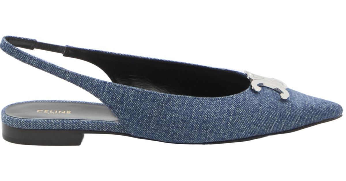 Celine Triomphe Flats in Blue | Lyst