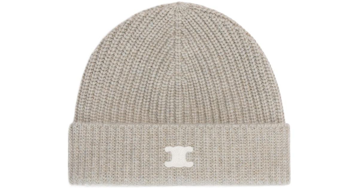 Celine Cashmere Triomphe Cap in White | Lyst