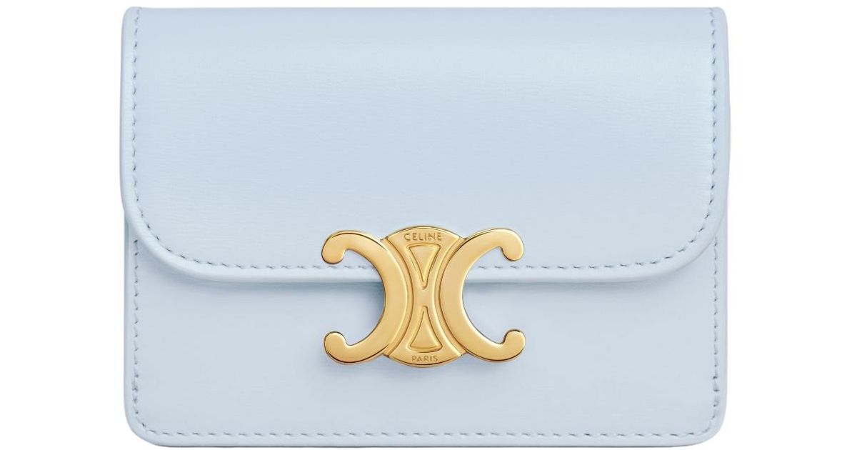 Celine Card Holder With Flap Triomphe in White | Lyst