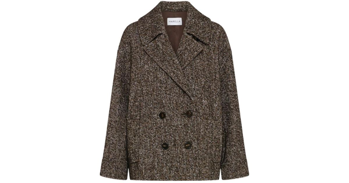 Marella Double-Breasted Short Coat in Brown | Lyst