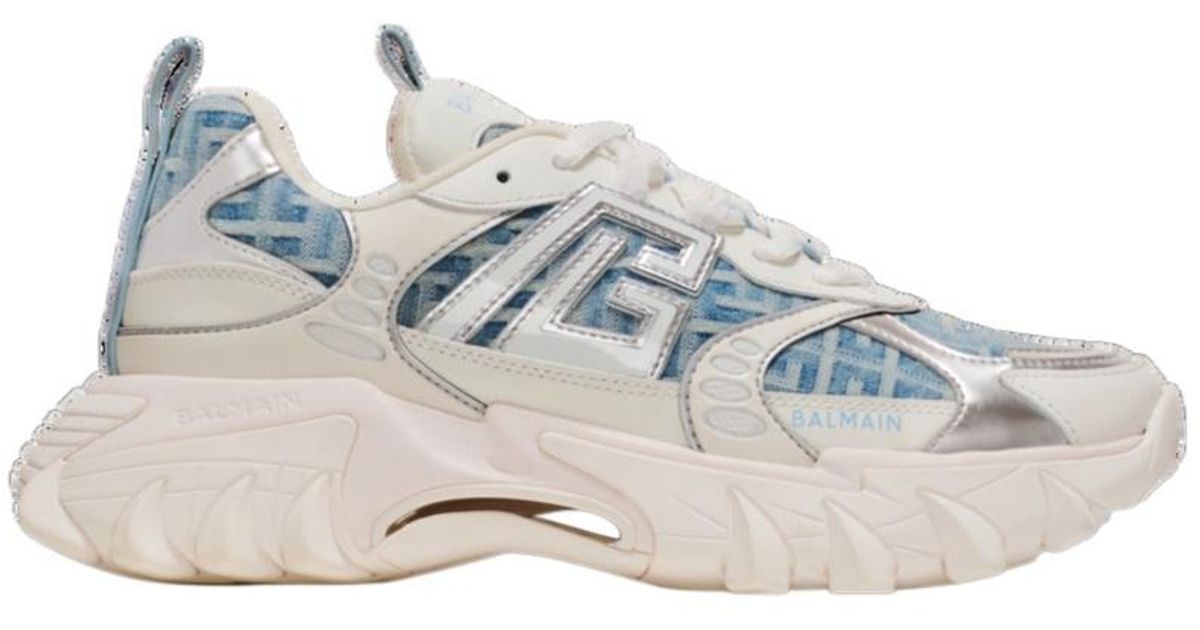 Balmain B-East Monogram Denim Trainers | Lyst
