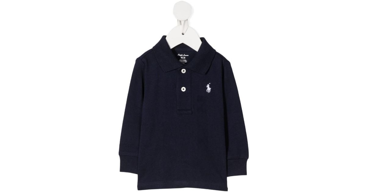 Ralph Lauren Long-Sleeved Cotton Polo Shirt in Blue | Lyst