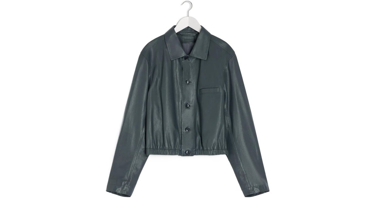 Lemaire Buttoned-Up Elasticated Leather Jacket in Blue | Lyst