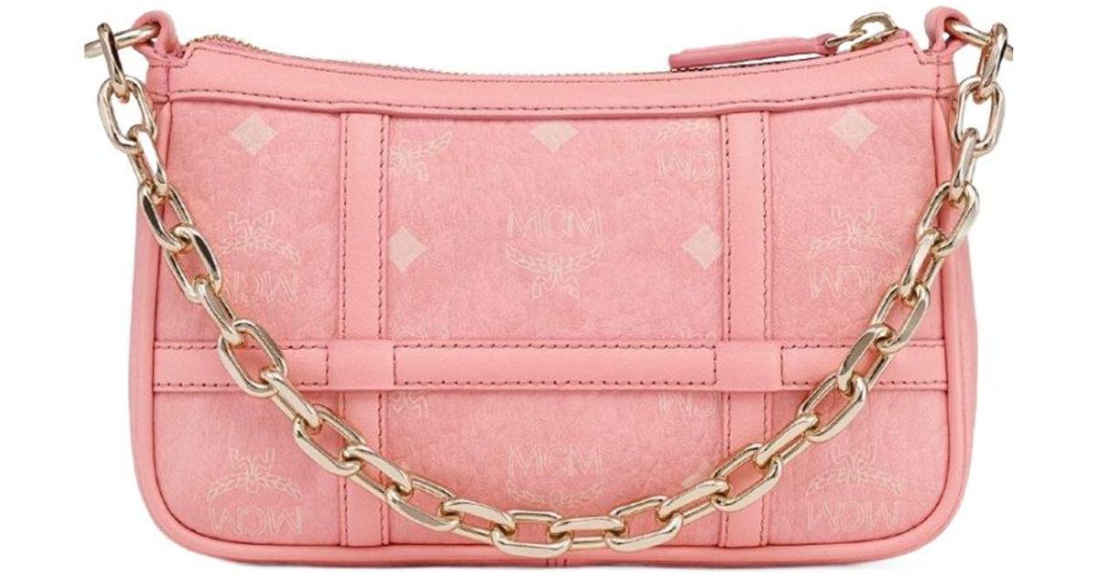 MCM Logo Chain Shoulder Bag in Pink | Lyst