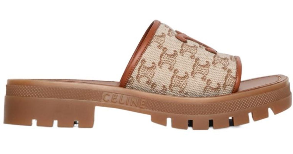 Celine Clea Triomphe Slide in Brown | Lyst