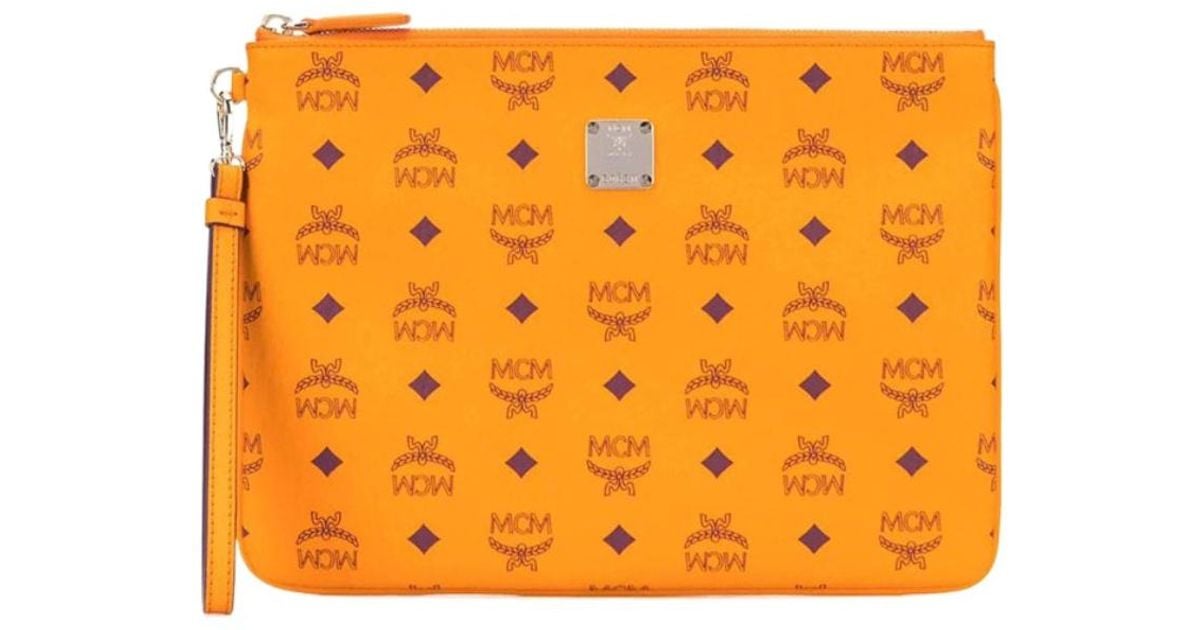 MCM Logo Alphabet Printed Handbag in Orange for Men | Lyst