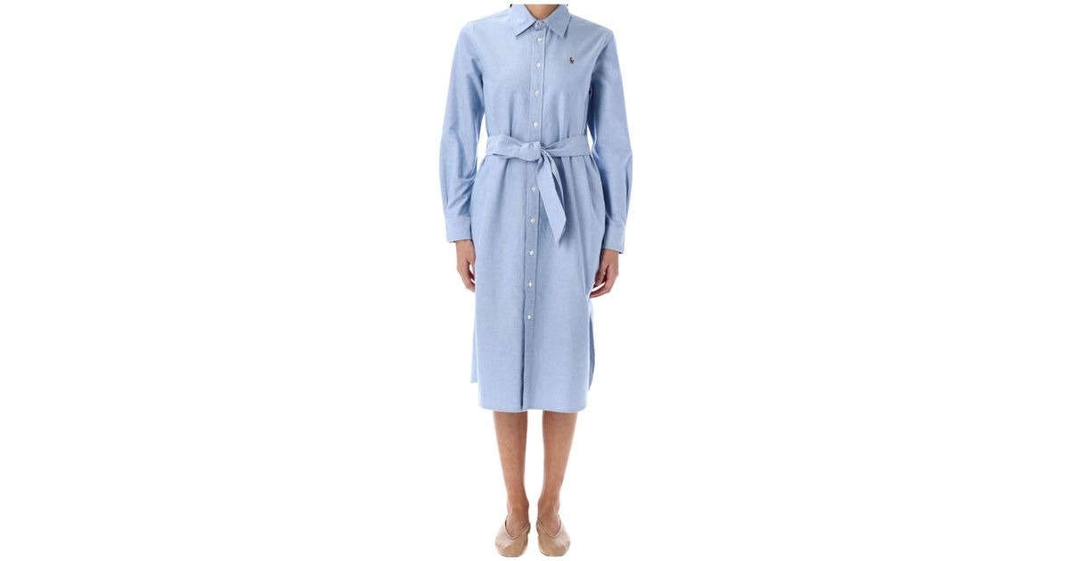 Ralph Lauren Long-Sleeved Shirt Dress in Blue | Lyst