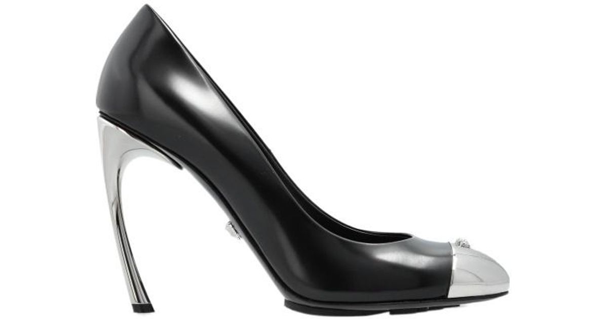 Versace Round-Toe High Heeled Pumps in Black | Lyst