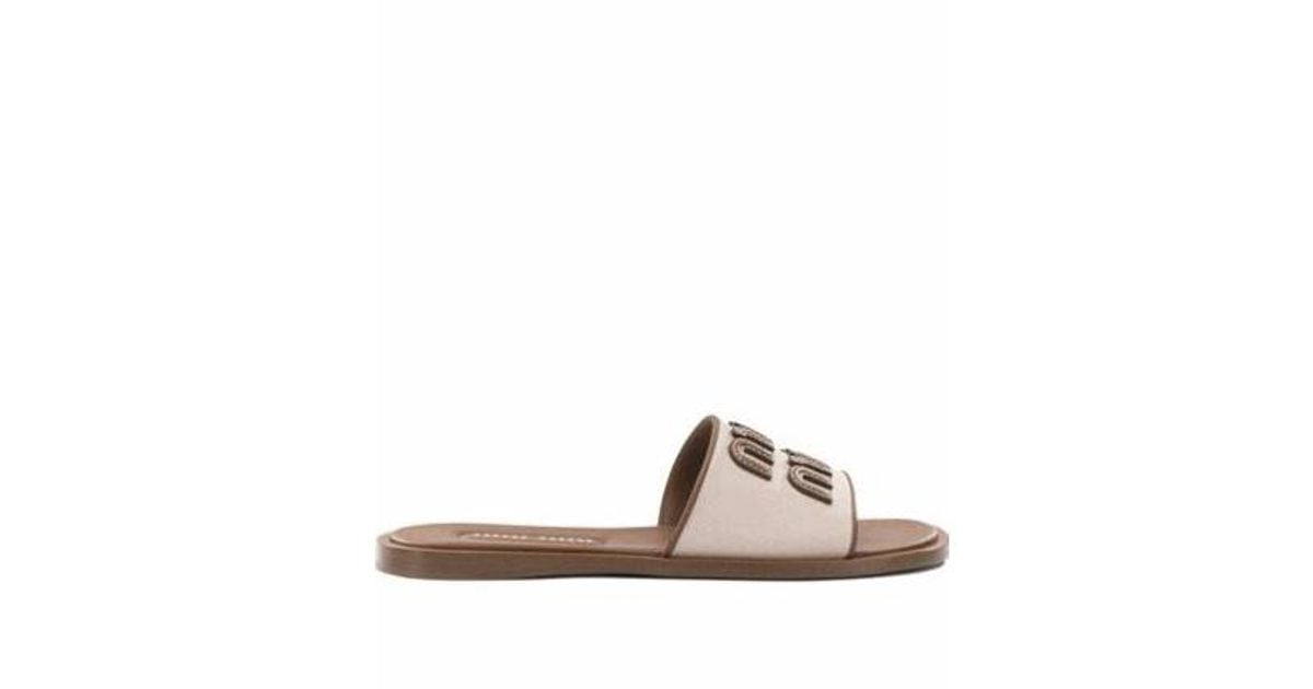 Miu Miu Open-Toed Slippers in Brown | Lyst