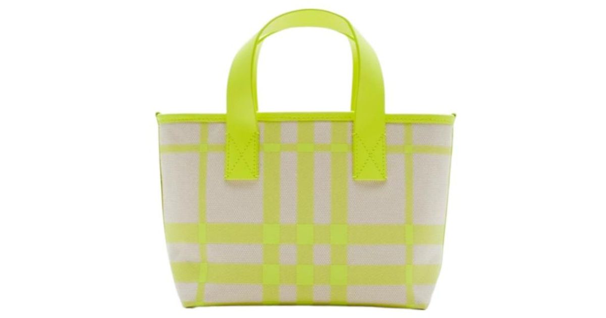 Burberry Checked Canvas Tote Bag in Yellow | Lyst