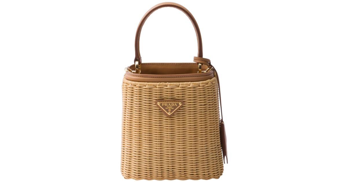 Prada Panier Woven Fabric And Leather Mini-Bag in Brown | Lyst