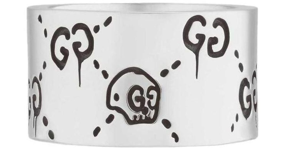 Gucci Ghost Logo Details Ring in White | Lyst