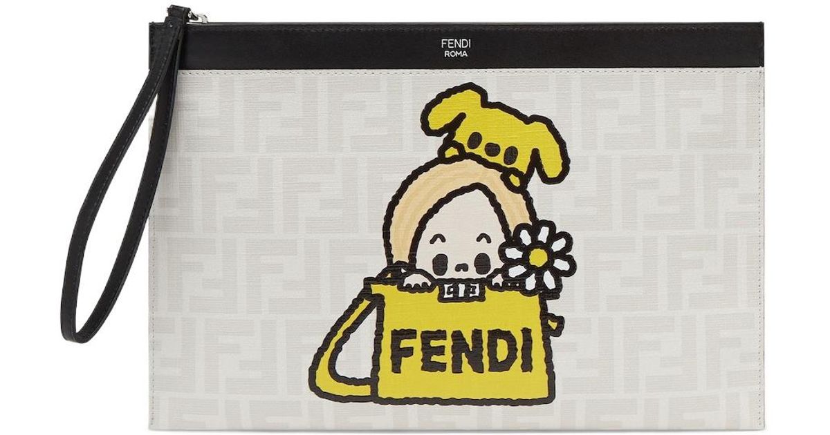 Fendi Ff Canvas Pouch With Multicolour Print in White for Men | Lyst