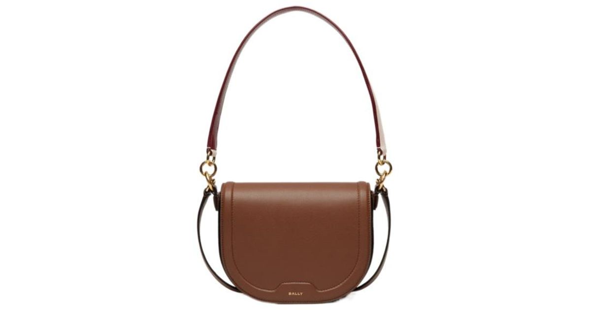 Bally Logo-Stamp Foldover Top Shoulder Bag in Brown | Lyst