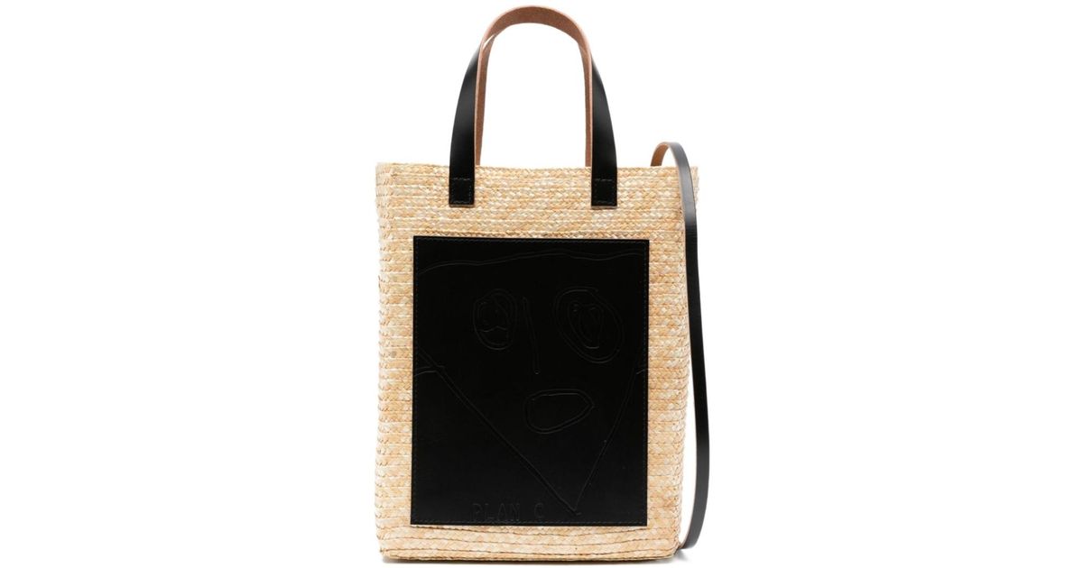 Plan C Pili And Bianca Straw Tote Bag in Black | Lyst