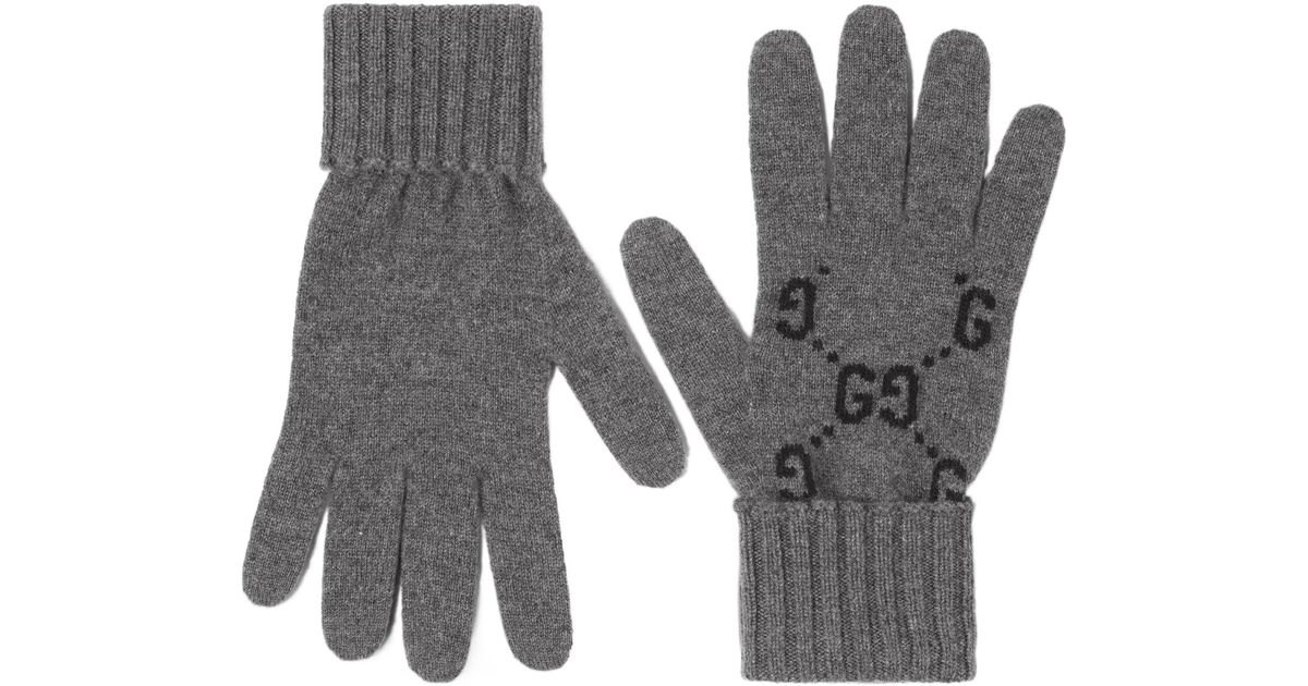 Gucci Gg Jacquard Gloves in Gray for Men | Lyst