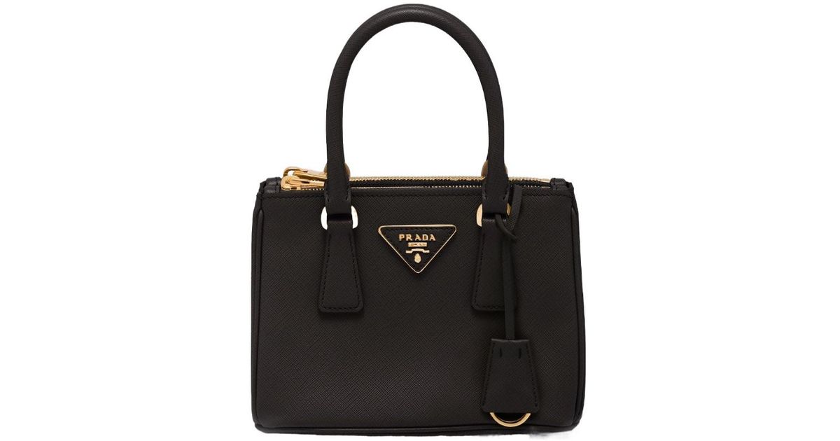 Prada Galleria Saffiano Leather Mini Logo Handbag in Black | Lyst