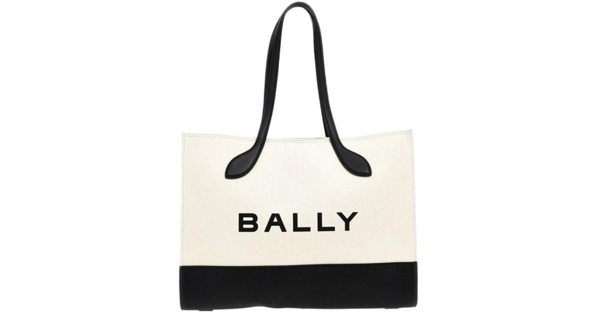 Bally Bar Logo-Print Tote Bag in White | Lyst