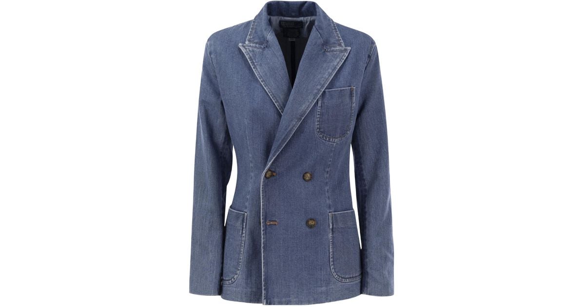 Polo Ralph Lauren Double-Breasted Denim Blazer in Blue | Lyst