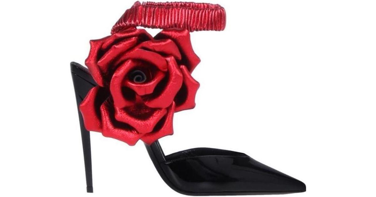 Saint Laurent Freja Flower High Heels in Red | Lyst