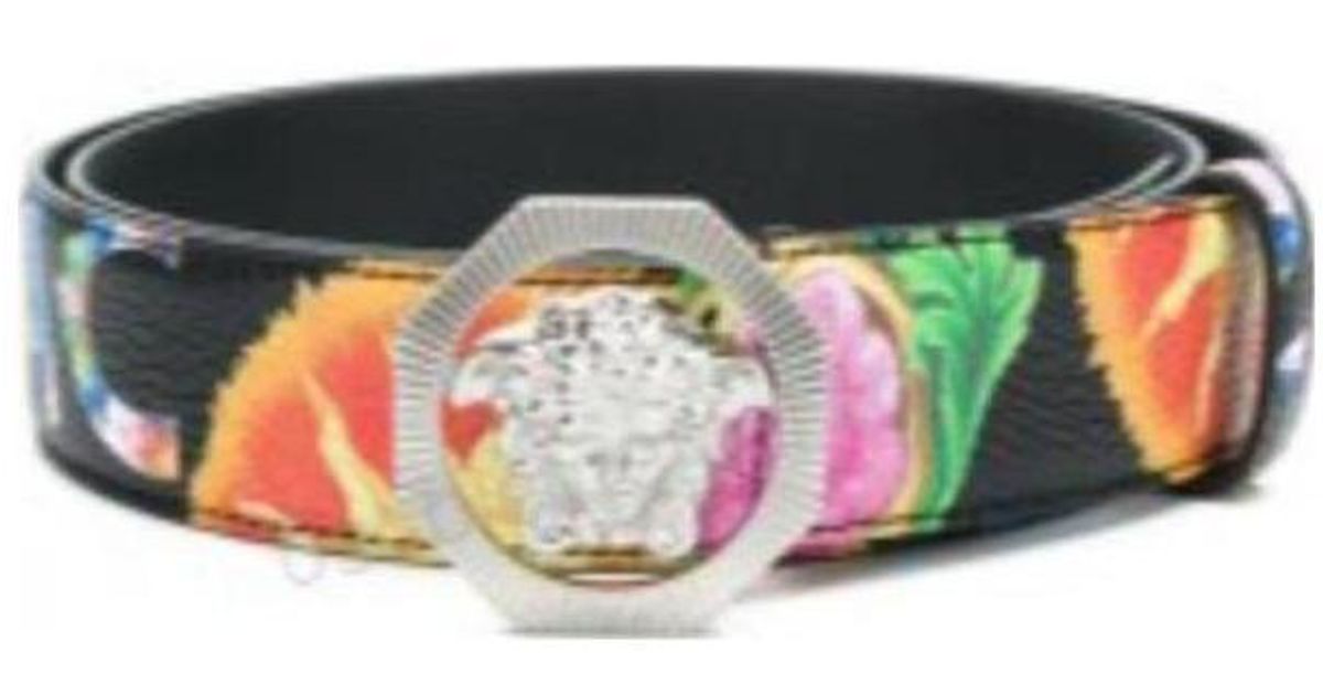 Versace Flower Printing Medusa Belt in White for Men | Lyst