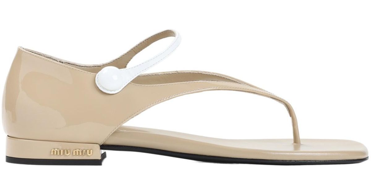 Miu Miu Two-Tone Patent-Leather Sandals in White | Lyst