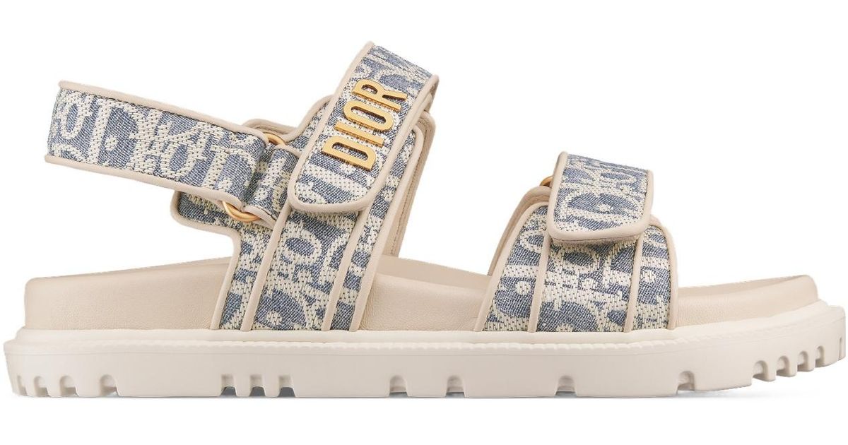 Dior Christian Act Logo Plaque Double-Strap Sandals in White | Lyst