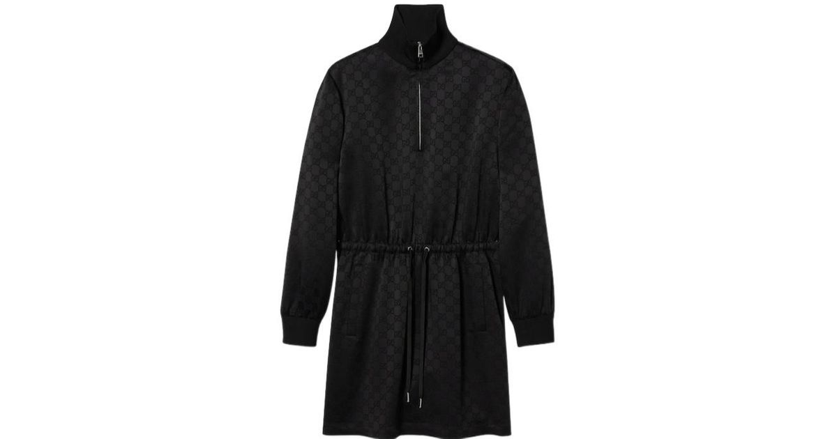 Gucci Monogrammed Drawstring Dress in Black | Lyst