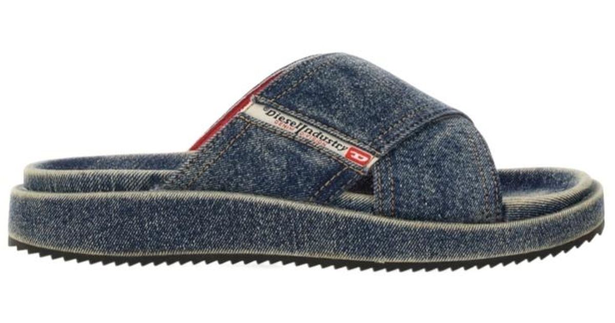 DIESEL Sa-Slide Cris Cros Denim Slides in Blue for Men | Lyst