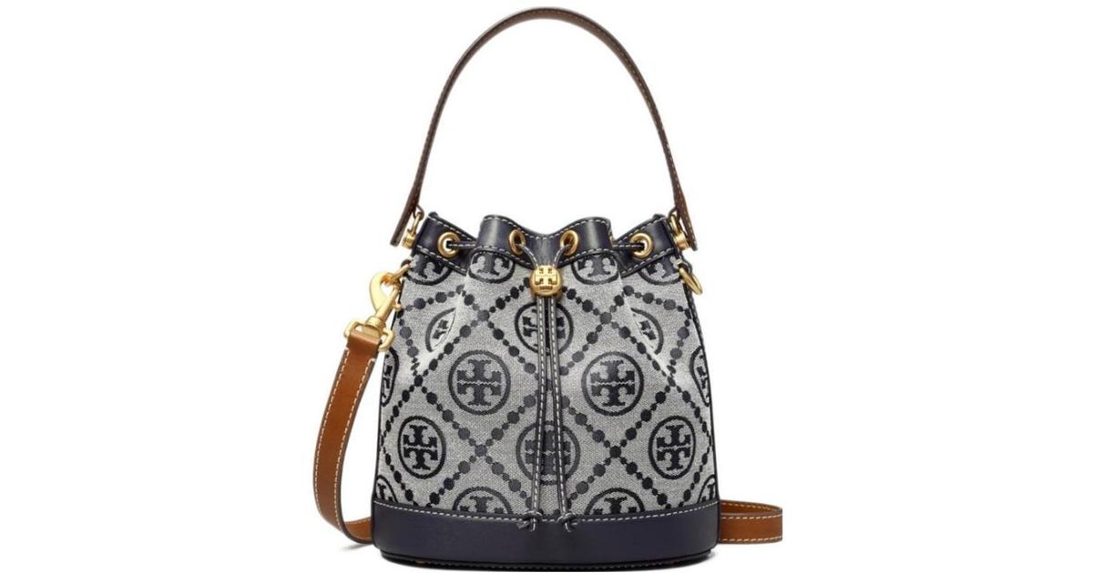 Tory Burch Monogram Pattern Bucket Bag in Gray | Lyst