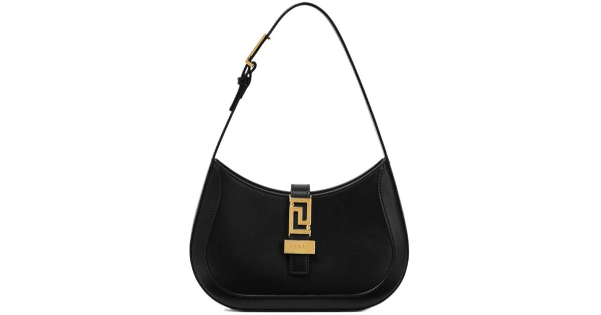 Versace Greca Goddess Logo Plaque Small Shoulder Bag in Black | Lyst